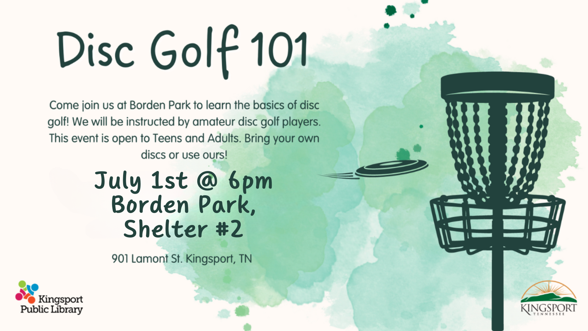 Disc Golf 101 - Monday, July 1, 2024, 6:00 PM - Kingsport Public Library - LocalHop